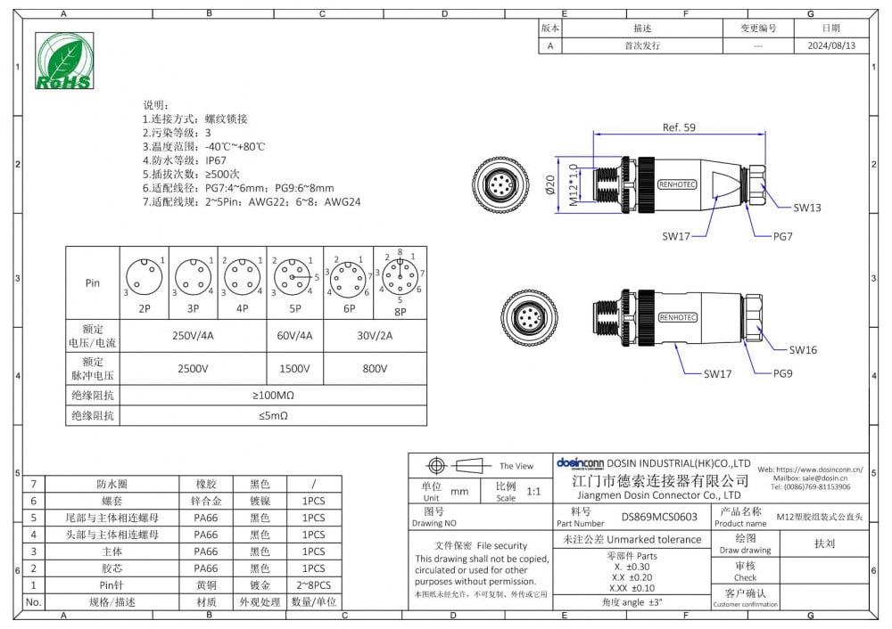 DS869MCS0603-8P technical drawing preview