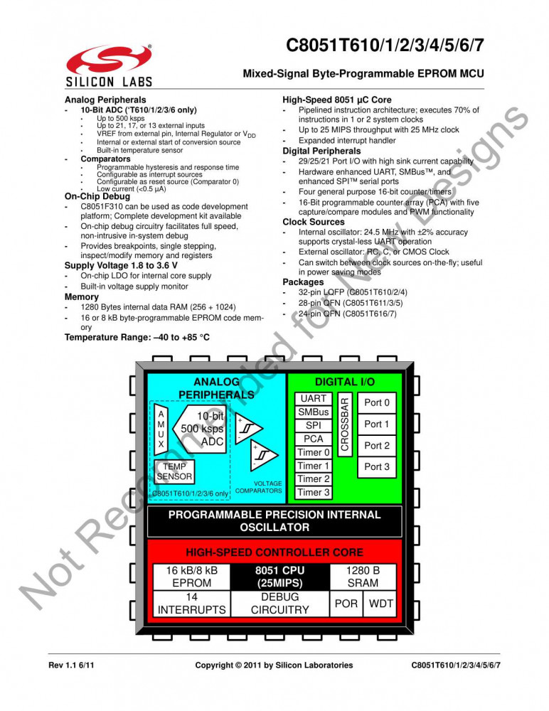 C8051T610 technical document page 1