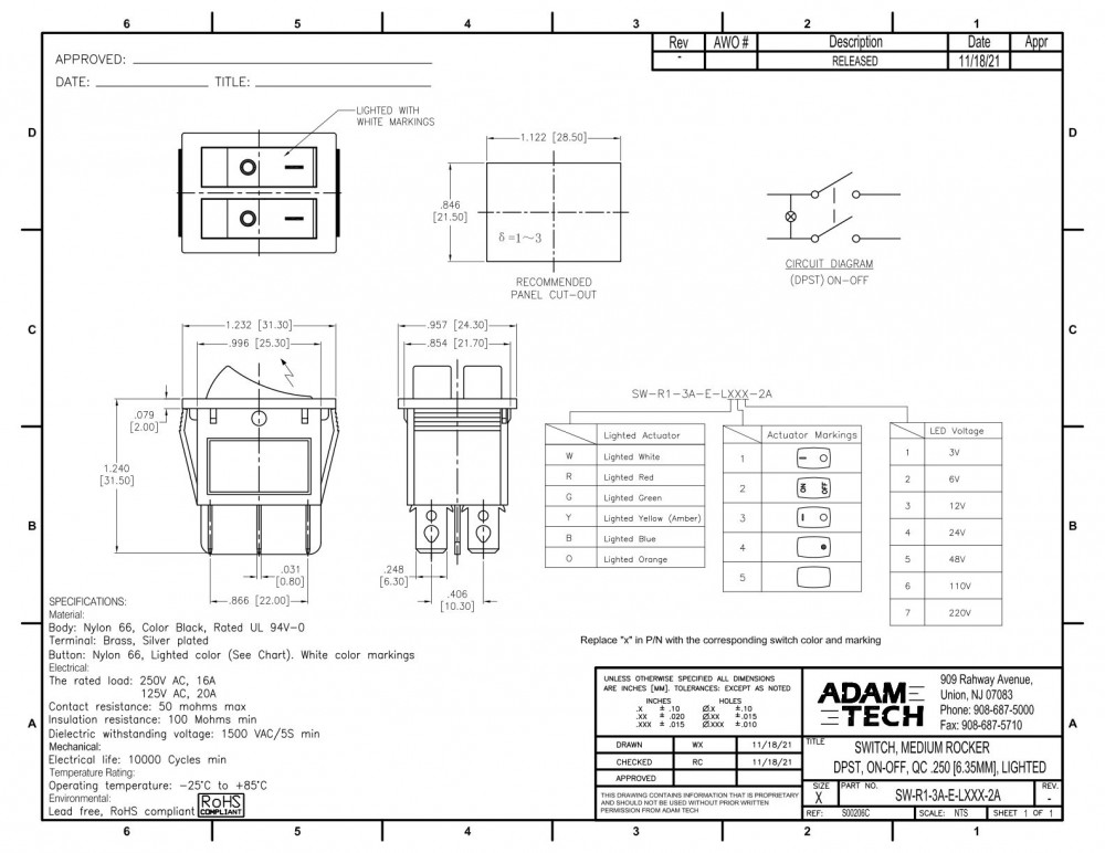 ADAM TECH SW-R1-3A-E-LXXX-2A product drawing