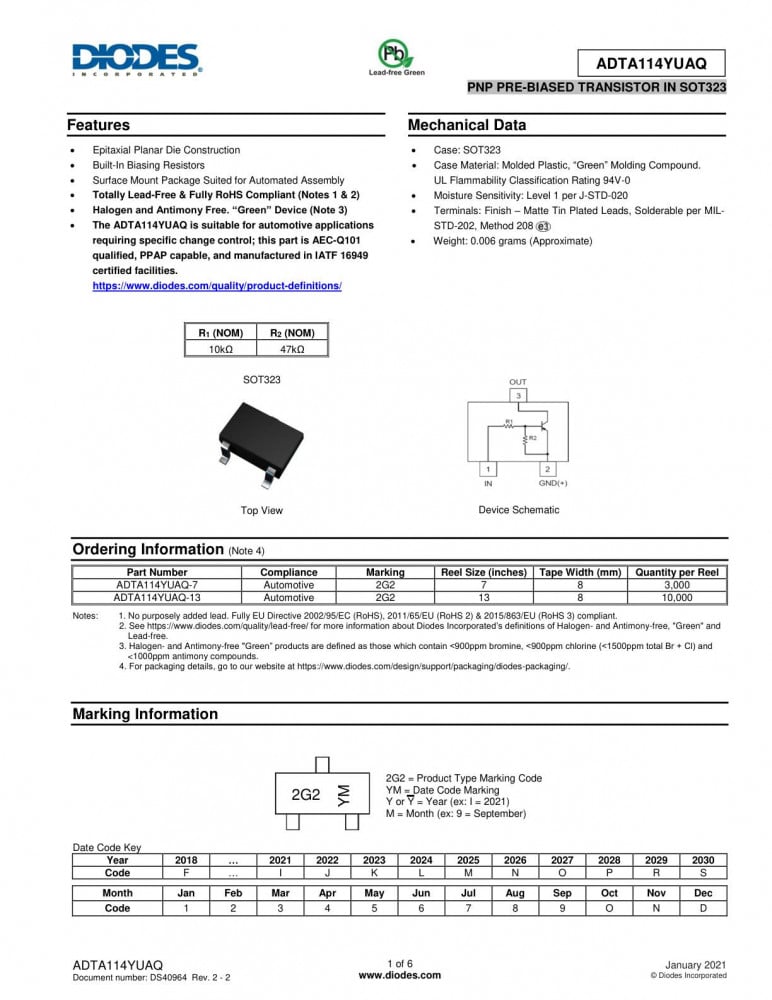 ADTA114YUAQ-13 datasheet page 1