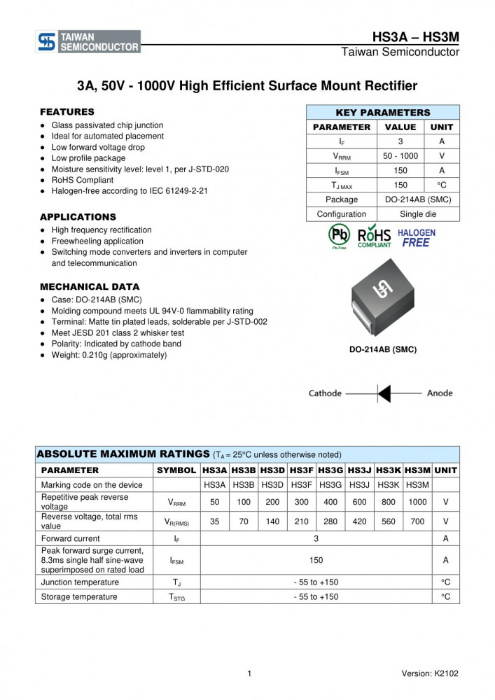 Taiwan Semiconductor HS3F datasheet page 1