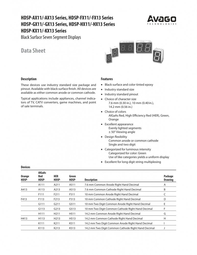 HDSP-F111-FG000 datasheet page 1