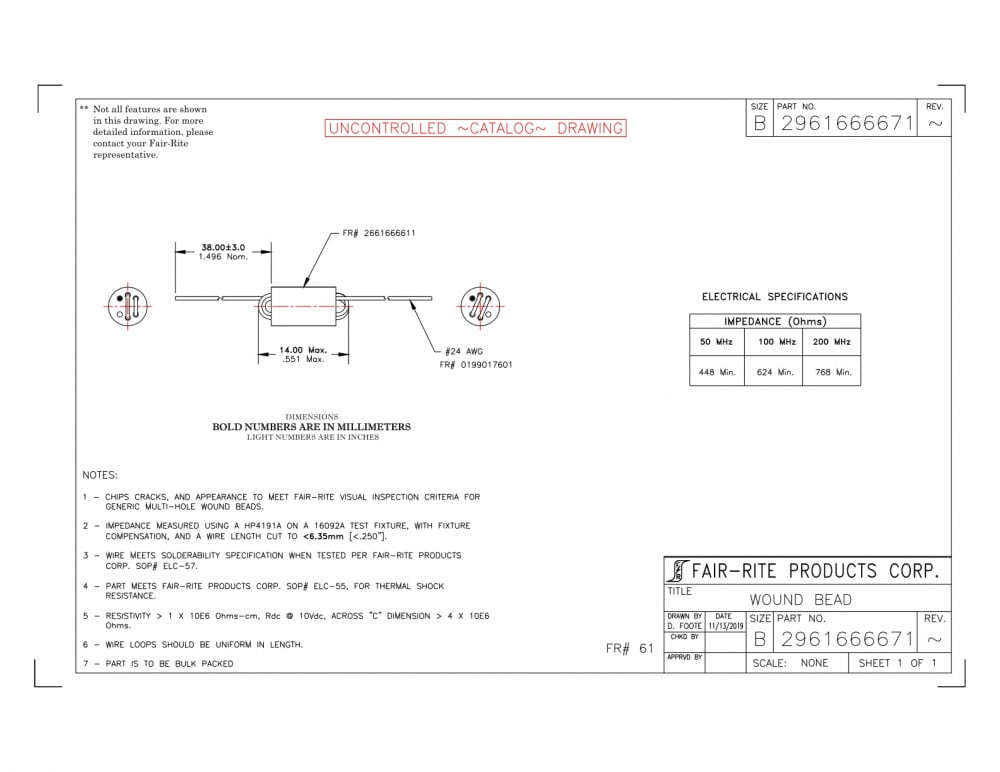 Fair-Rite 2961666671 technical drawing