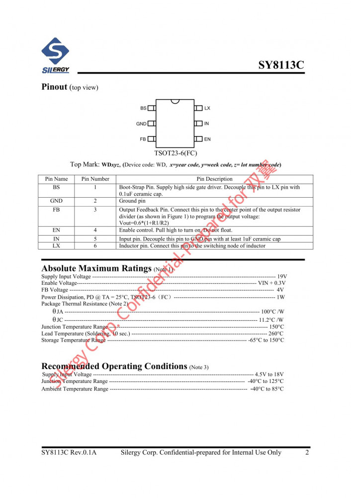 SY8113CADC datasheet page 2