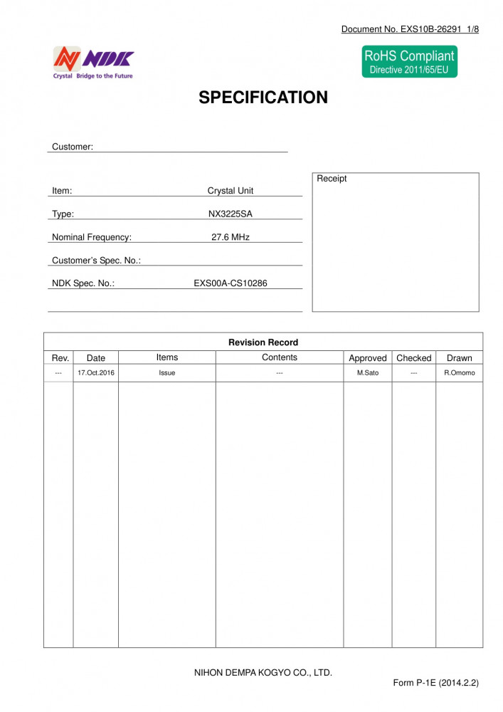 NDK NX3225SA specification page 1