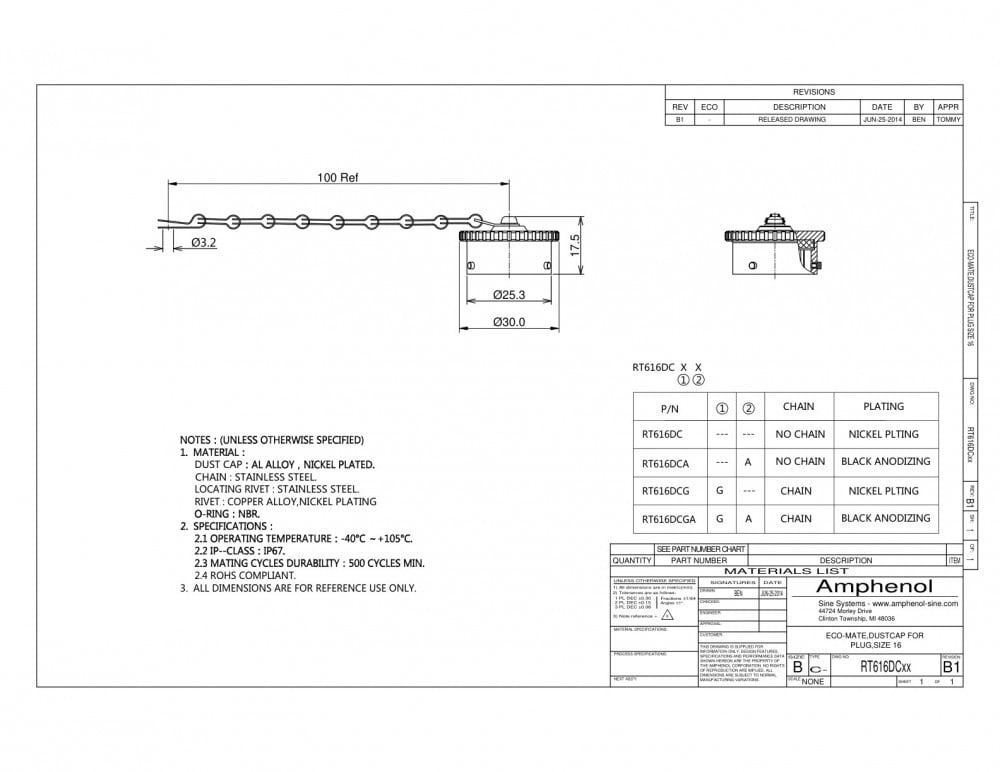 Amphenol RT616DCG technical drawing