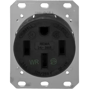 Straight Blade Devices, Receptacles, RTP, Industrial Grade, 3-Pole 4-Wire Grounding, 50A 125/250V, 14-50R, Black, Single Pack. for sale