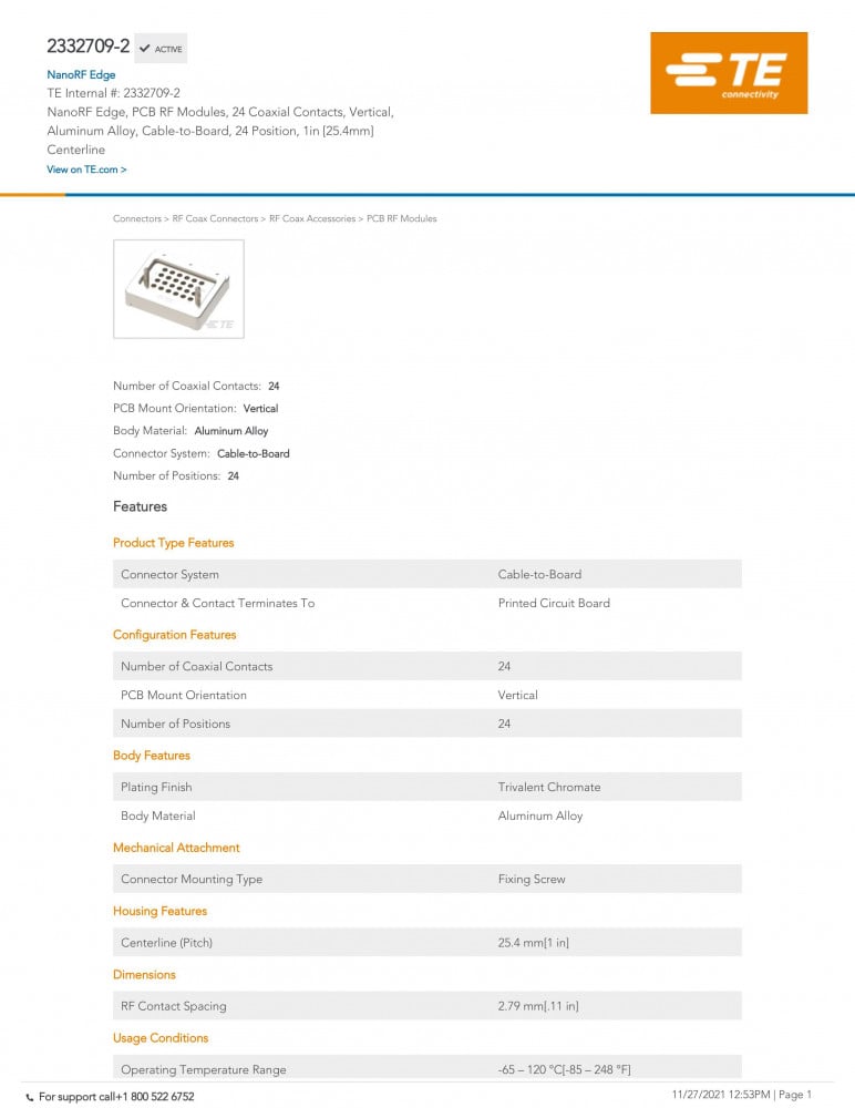 TE Connectivity 2332709-2 technical document page 1