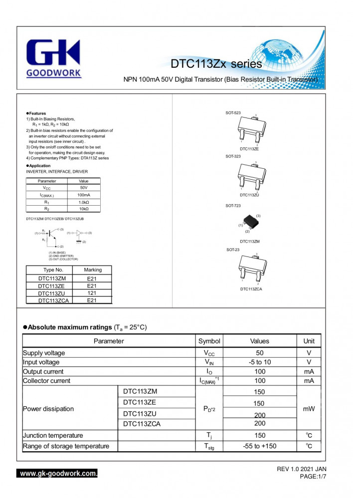 DTC113ZCA datasheet page 1