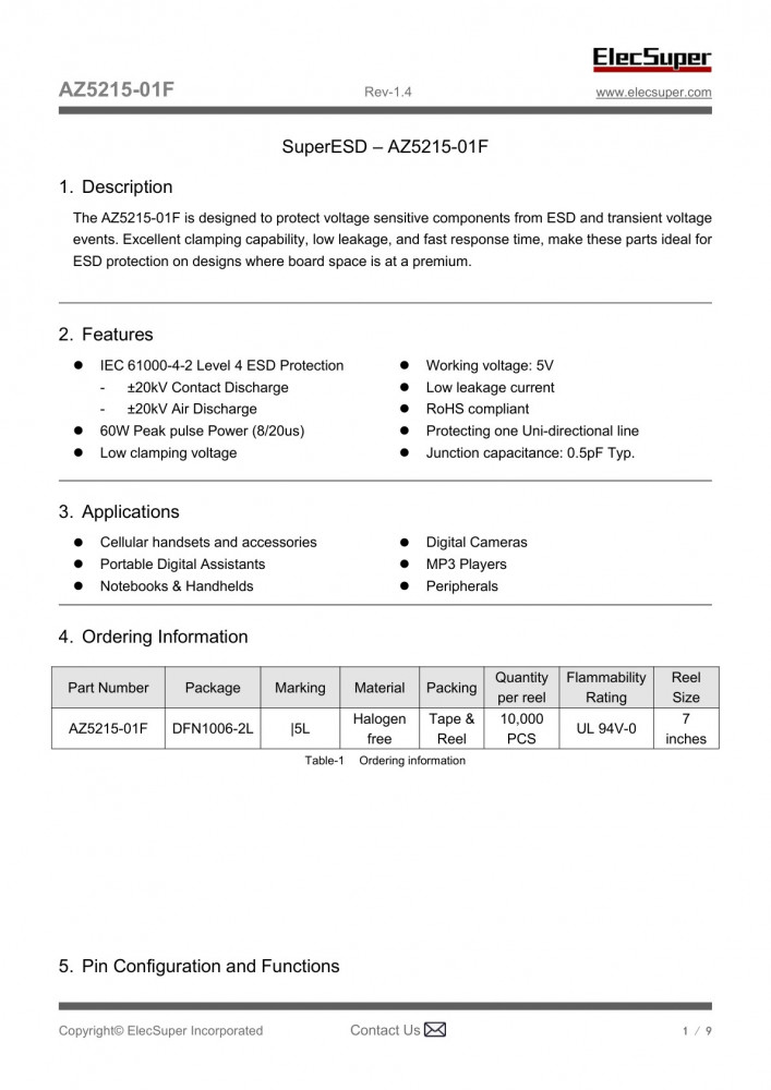 AZ5215-01F datasheet page 1