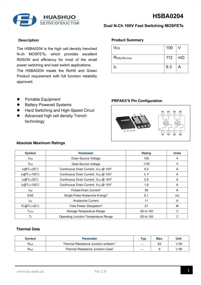 HSBA0204 datasheet page 1