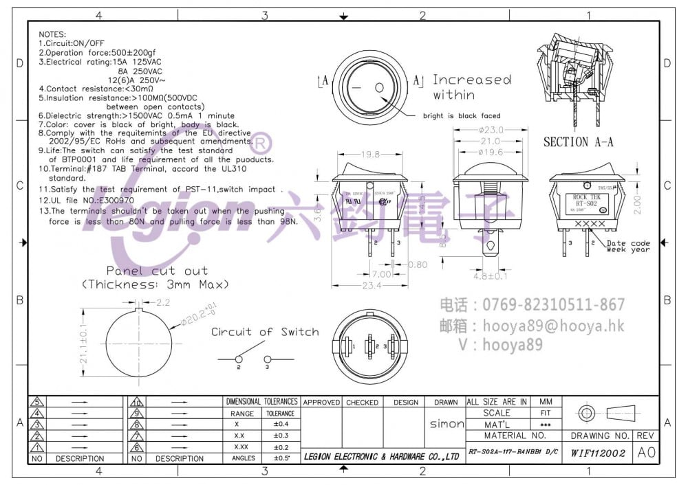 Legion RT-S02A-117-R4NBB1 D/C technical drawing