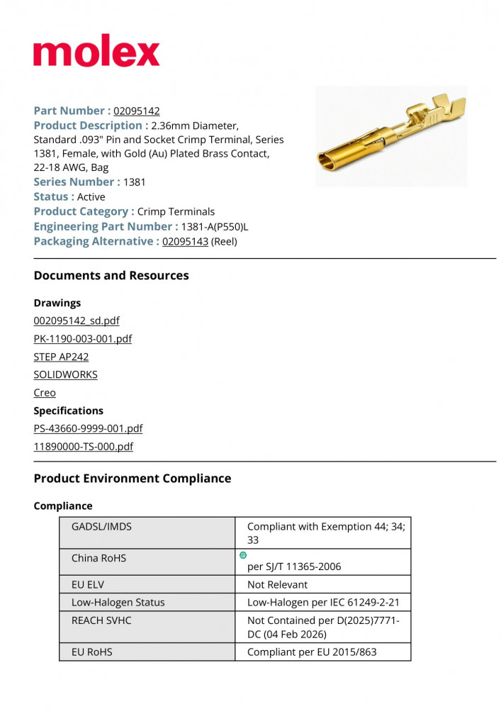 MOLEX .093 Series specification, page 1