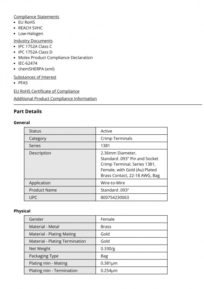MOLEX .093 Series specification, page 2