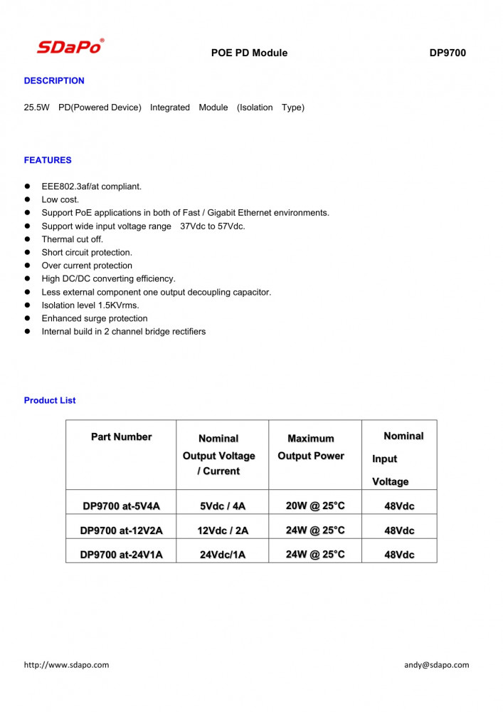 DP9700 datasheet page 1