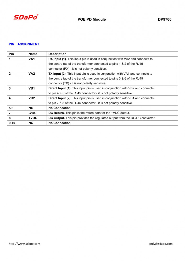DP9700 datasheet page 2