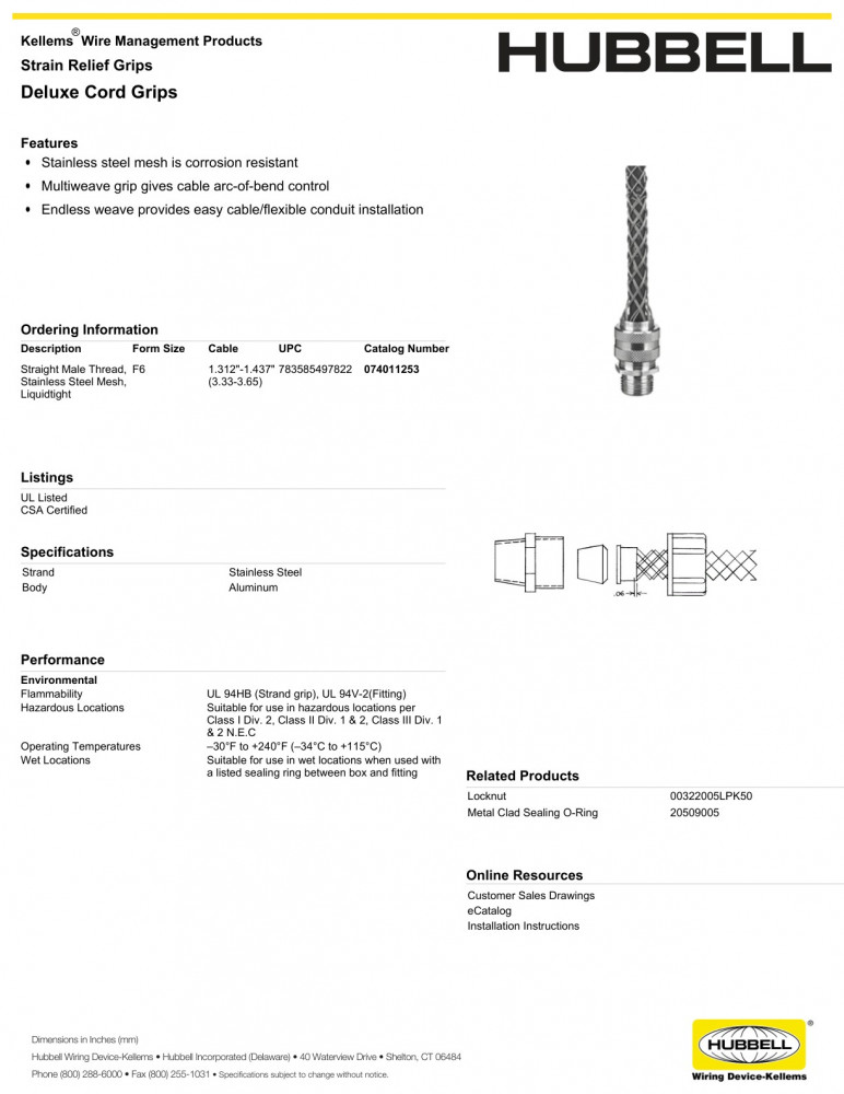 Product documentation image for Burndy 074011253