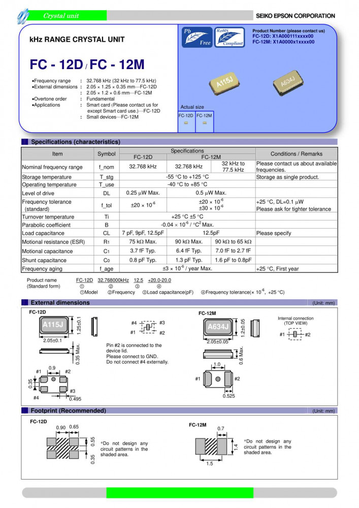 EPSON FC-12M crystal unit datasheet page 1