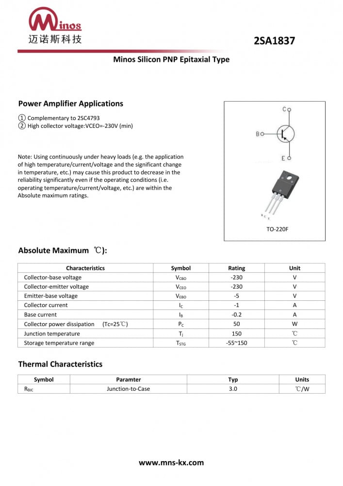 2SA1837 Minos datasheet page 1