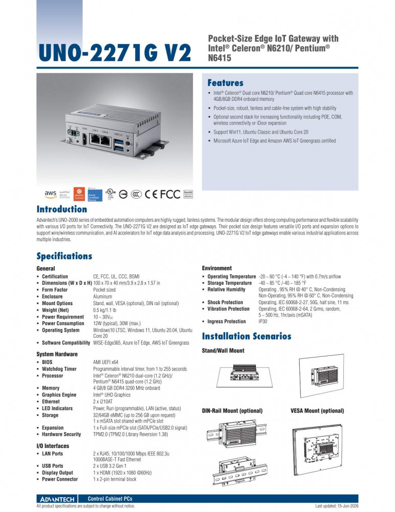 UNO-2271G V2 technical document page 1