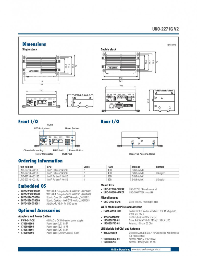 UNO-2271G V2 technical document page 2