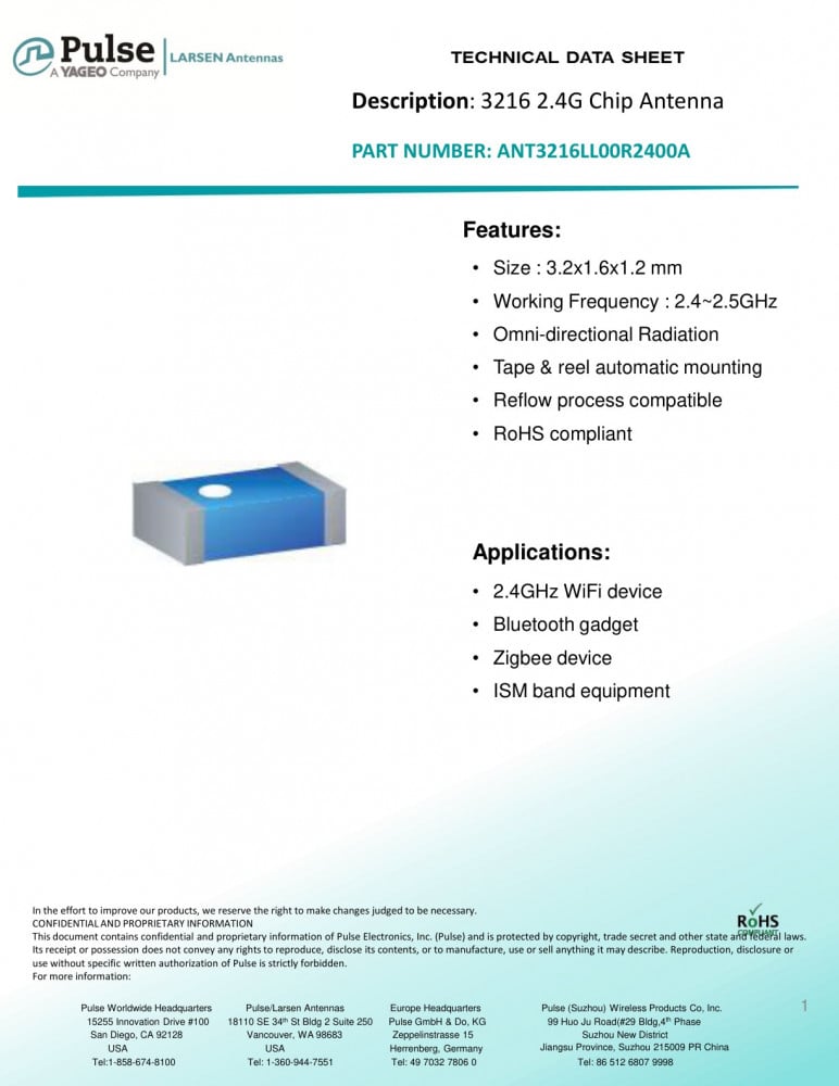 ANT3216LL00R2400A datasheet page 1