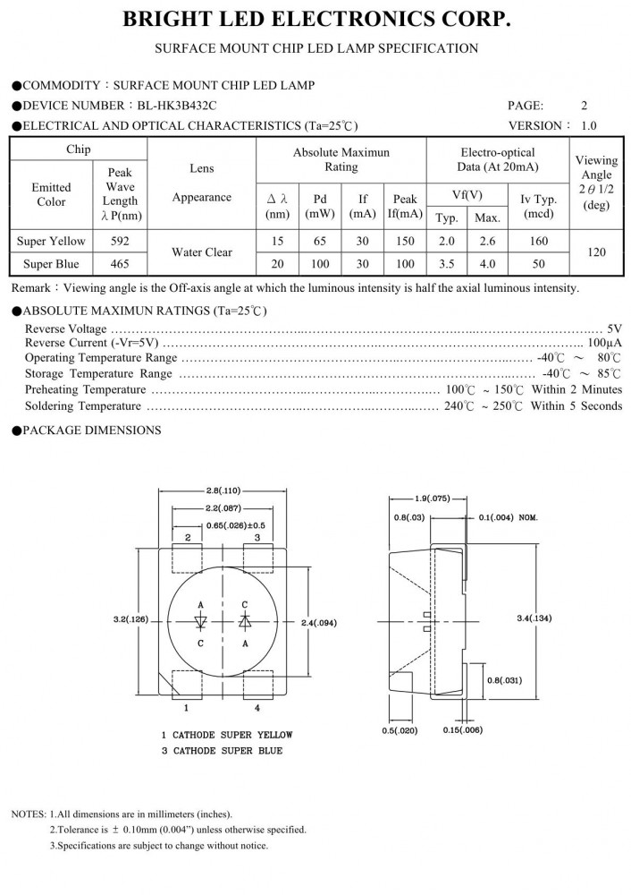 BL-HK3B432C-TRB specification document page 1