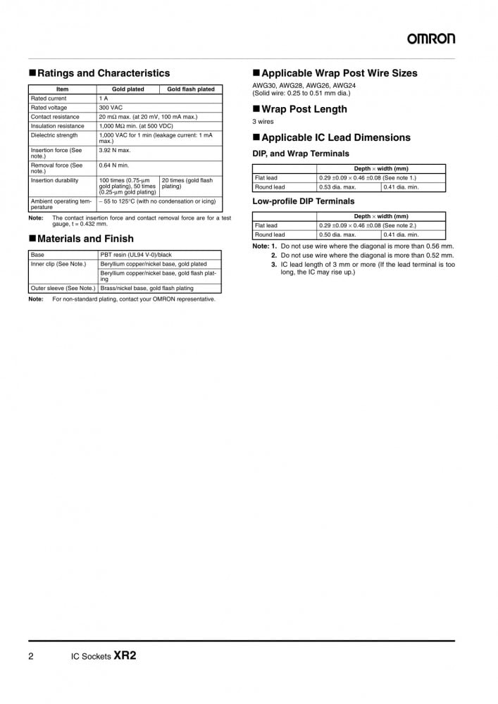 OMRON XR2A series documentation page 2
