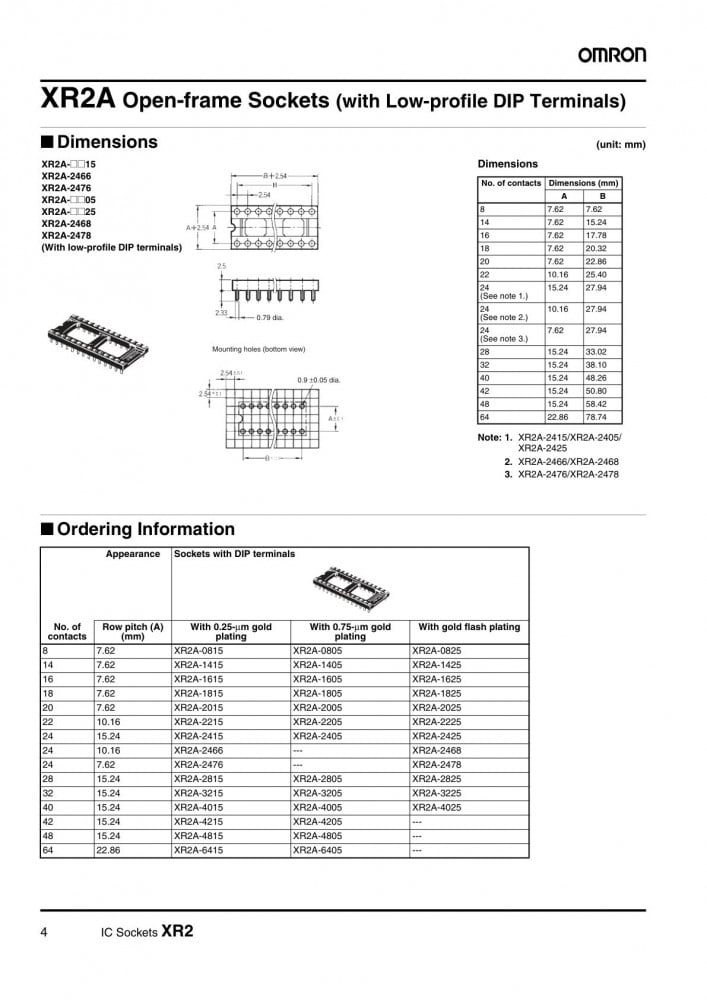OMRON XR2A series documentation page 4