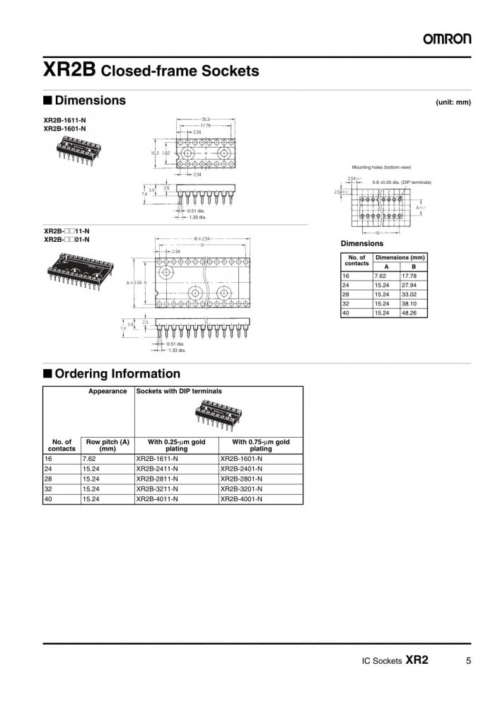 OMRON XR2A series documentation page 5