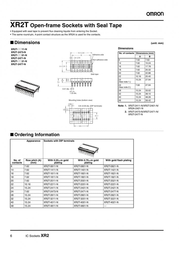 OMRON XR2A series documentation page 6
