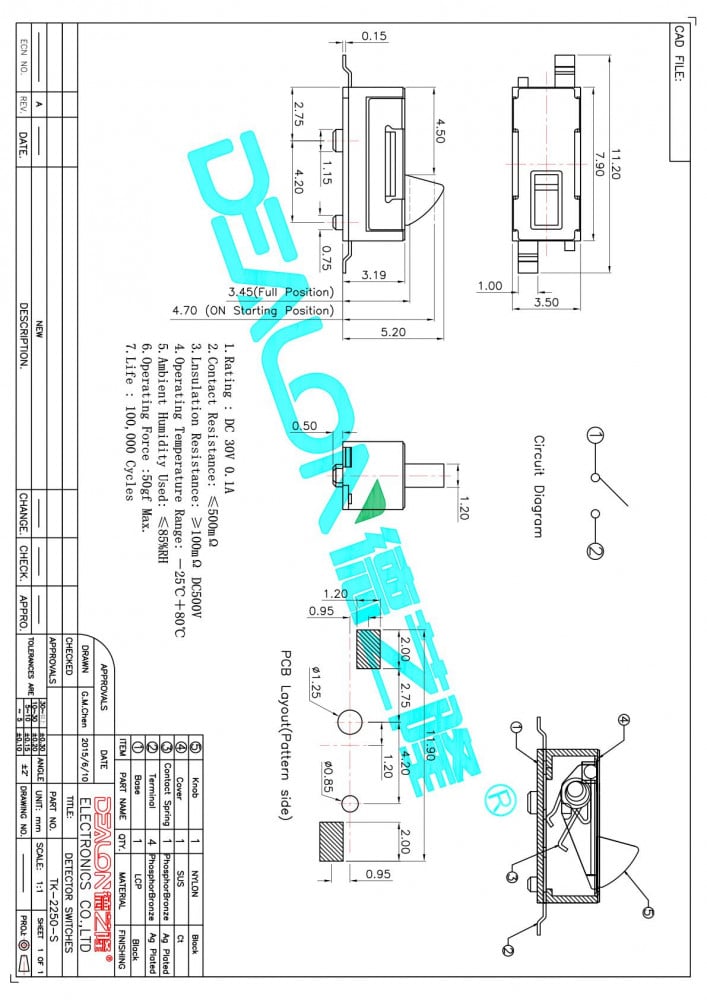 DEALON TK-2250-S technical document page