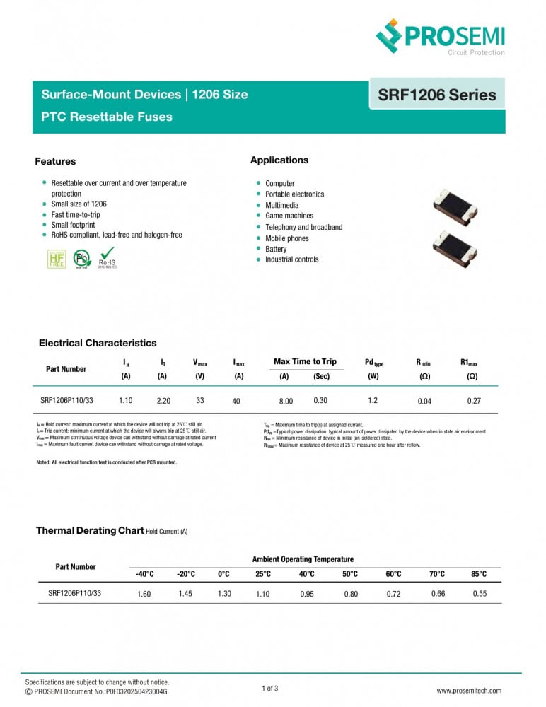 SRF1206 Series datasheet page 1