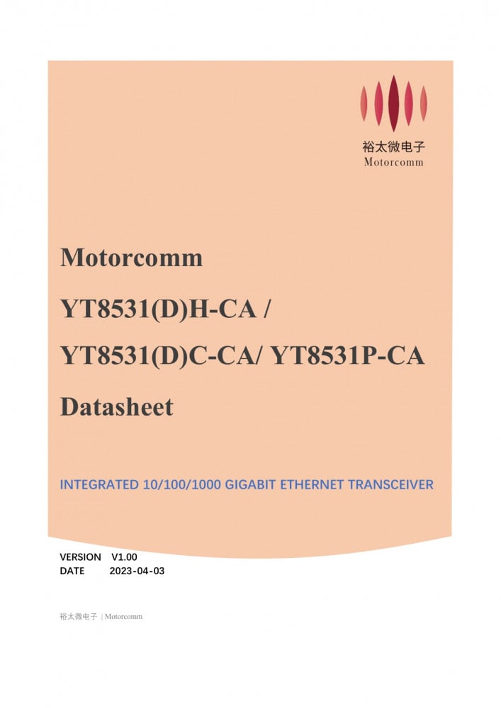 YT8531DH-CA datasheet page 1