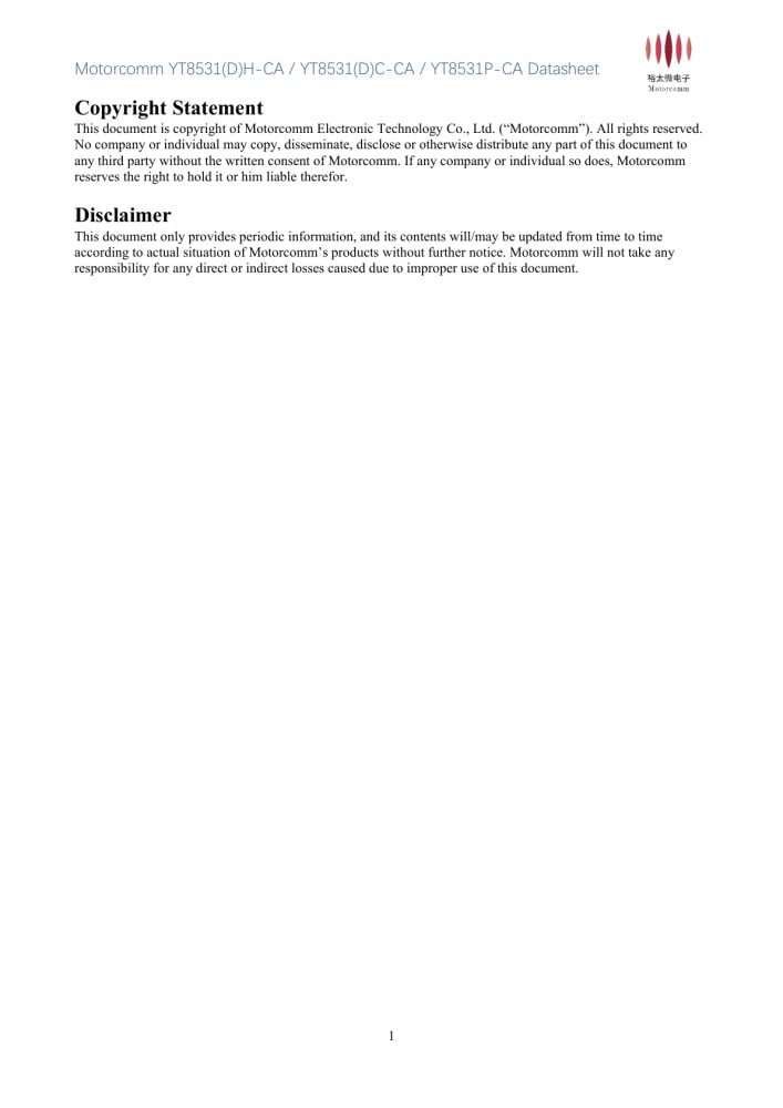 YT8531DH-CA datasheet page 2