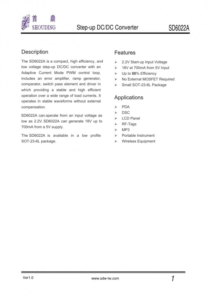 SD6022A datasheet page 1