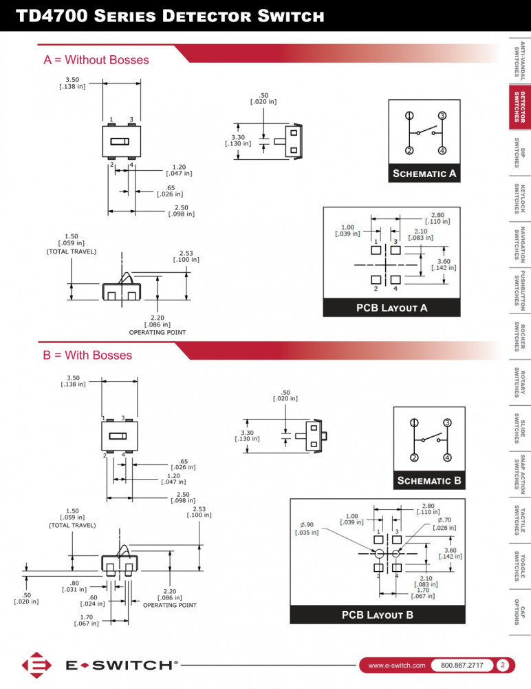 E-Switch TD4700 series detector switch documentation page 2