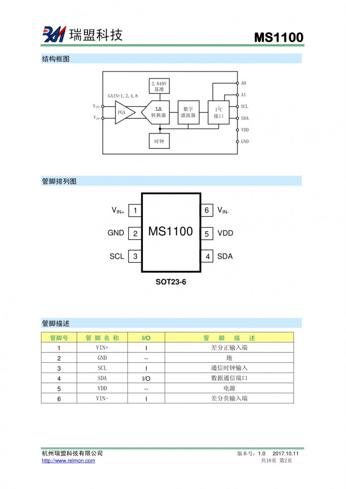 MS1100A0 datasheet page 2
