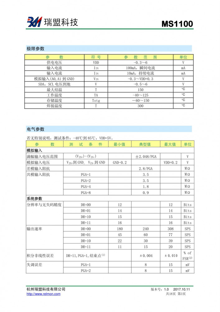MS1100A0 datasheet page 3