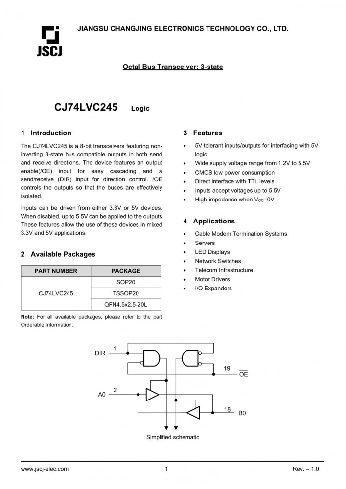 CJ74LVC245AGN datasheet page 1