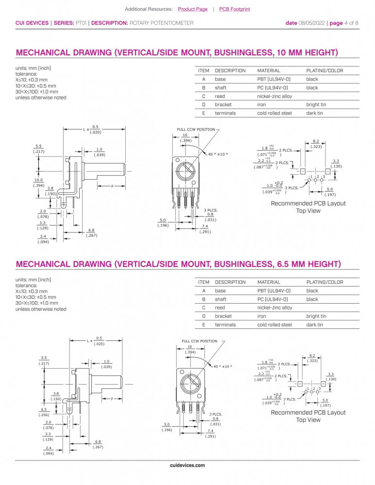 CUI PT01 datasheet page 4