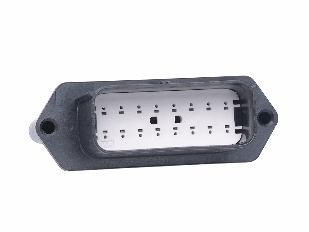 MX150L 4 Circuit Panel Mount Plug for 22-14 AWG Wire, Through Hole Flange Assembly, with Gasket, Black