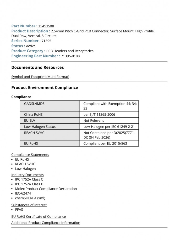 MOLEX 15453508 technical document preview, page 1