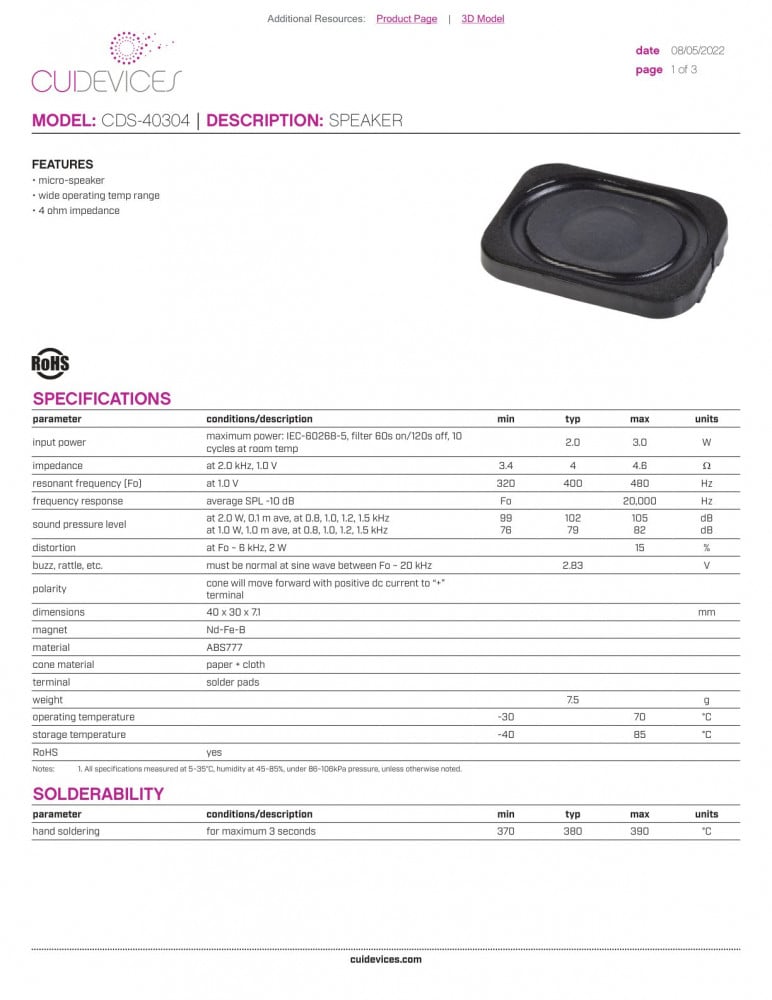 CDS-40304 datasheet page 1