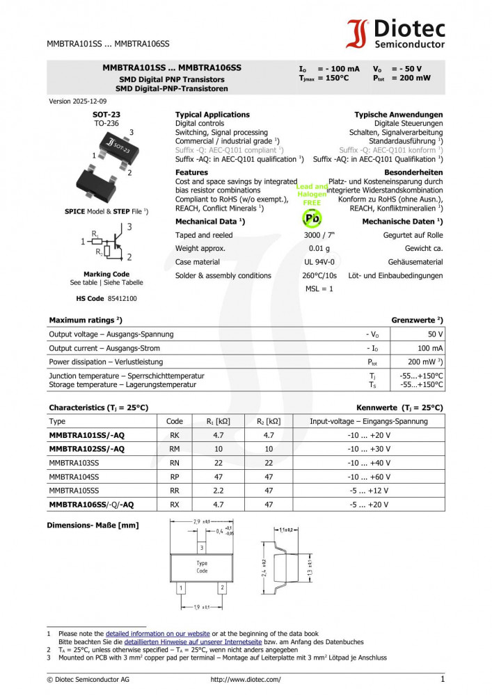 MMBTRA103SS datasheet page 1