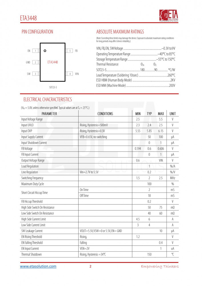 ETA3448S2F datasheet page 2