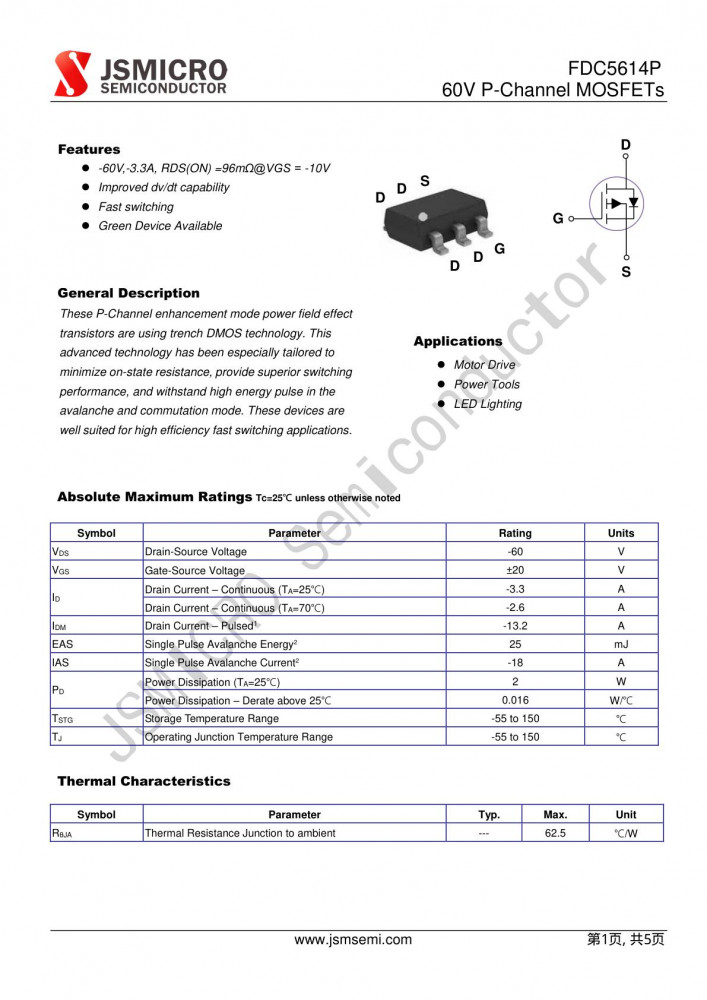 FDC5614P datasheet page 1