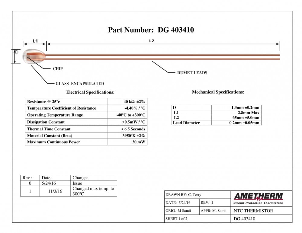 Ametherm DG403410 datasheet page 1