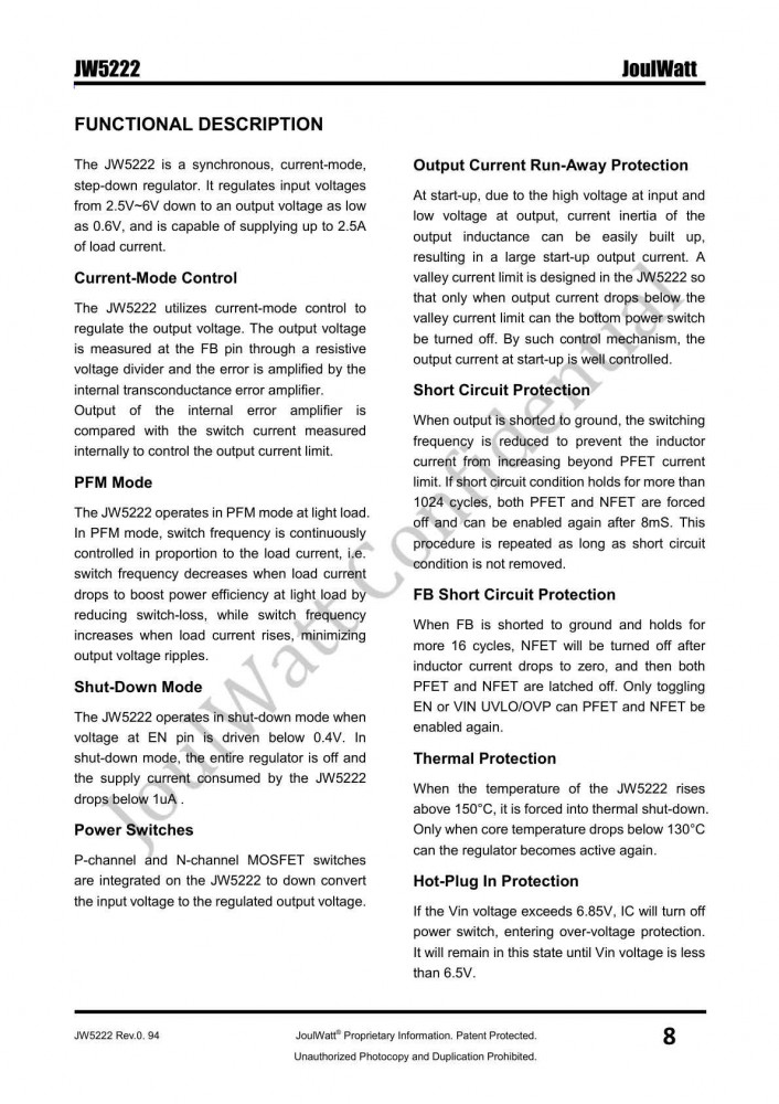 JW5222 datasheet page 8