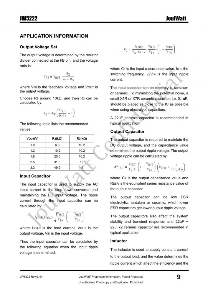 JW5222 datasheet page 9